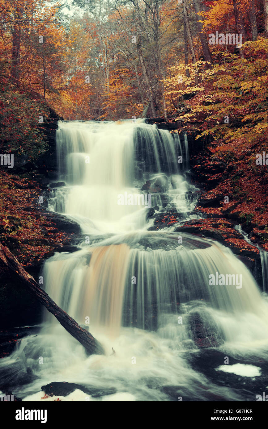 Autumn waterfalls in park with colorful foliage Stock Photo - Alamy