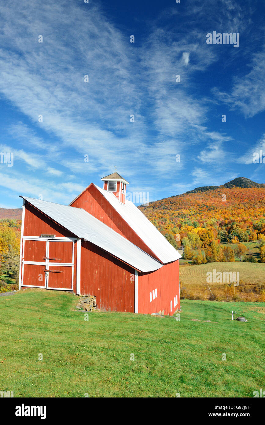 Farm house in countryside view of Stowe with Autumn mountains and ...