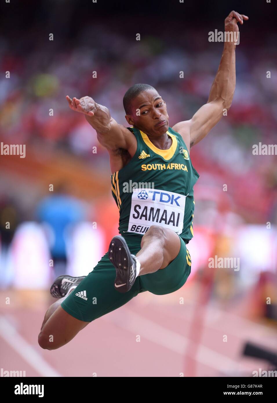 South Africa's Rushwai Samaai competes in the Men's Long Jump ...