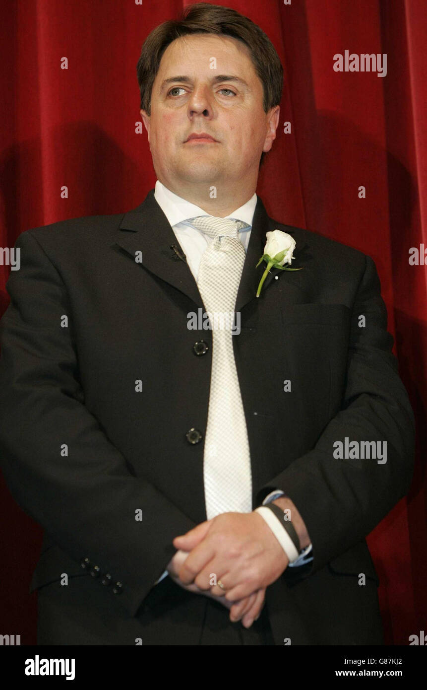 BNP leader Nick Griffin wearing anti-racism wrist bands at the General ...