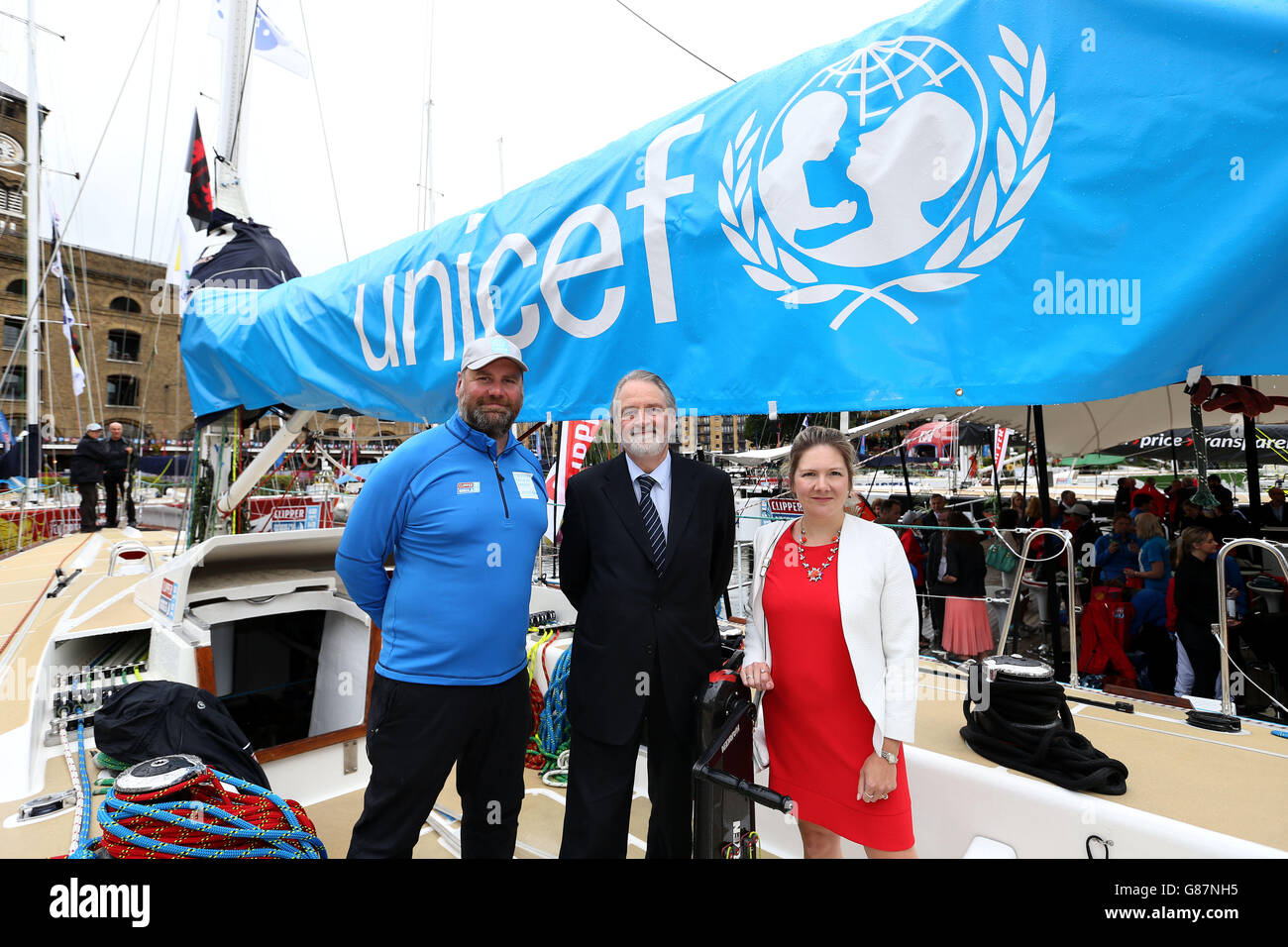 (left-right) Skipper Jim Prendergast, Unicef UK Director David Bull and ...