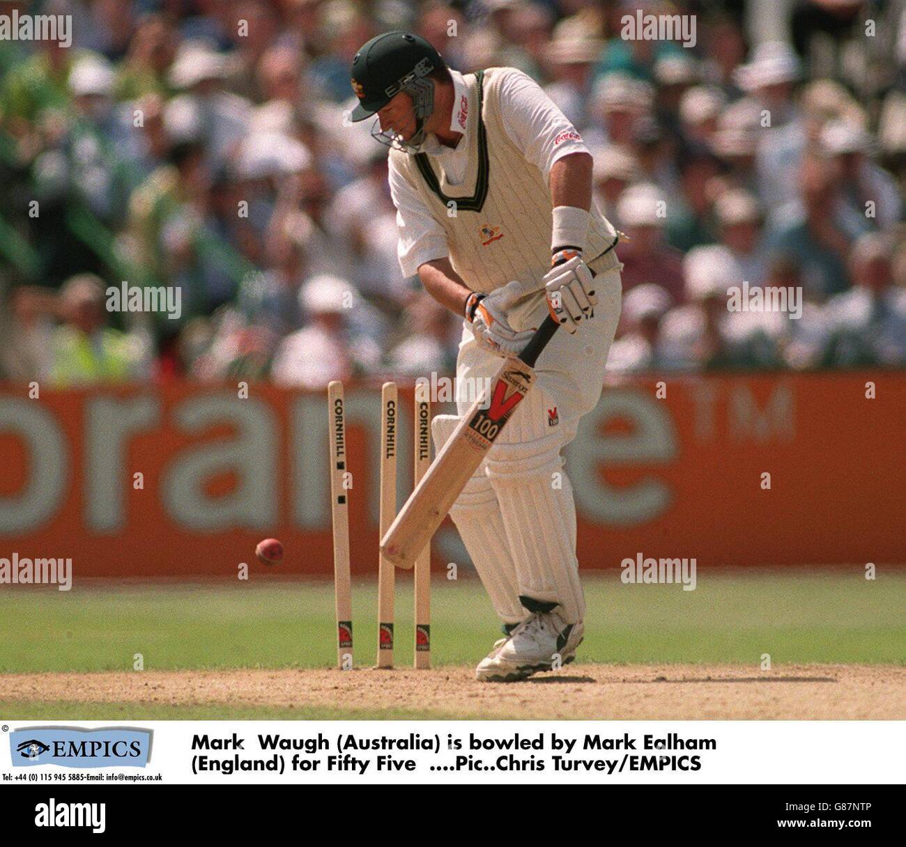 Cricket England v Australia. Mark Waugh (Australia) is bowled by Mark ...
