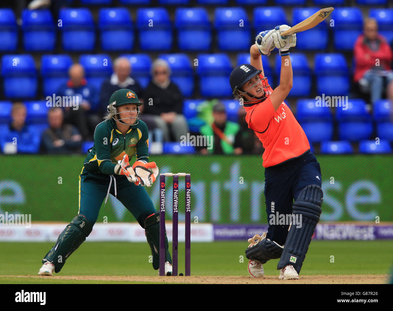 England batter Natalie Sciver hits a 6 off Australia bowler Rene ...