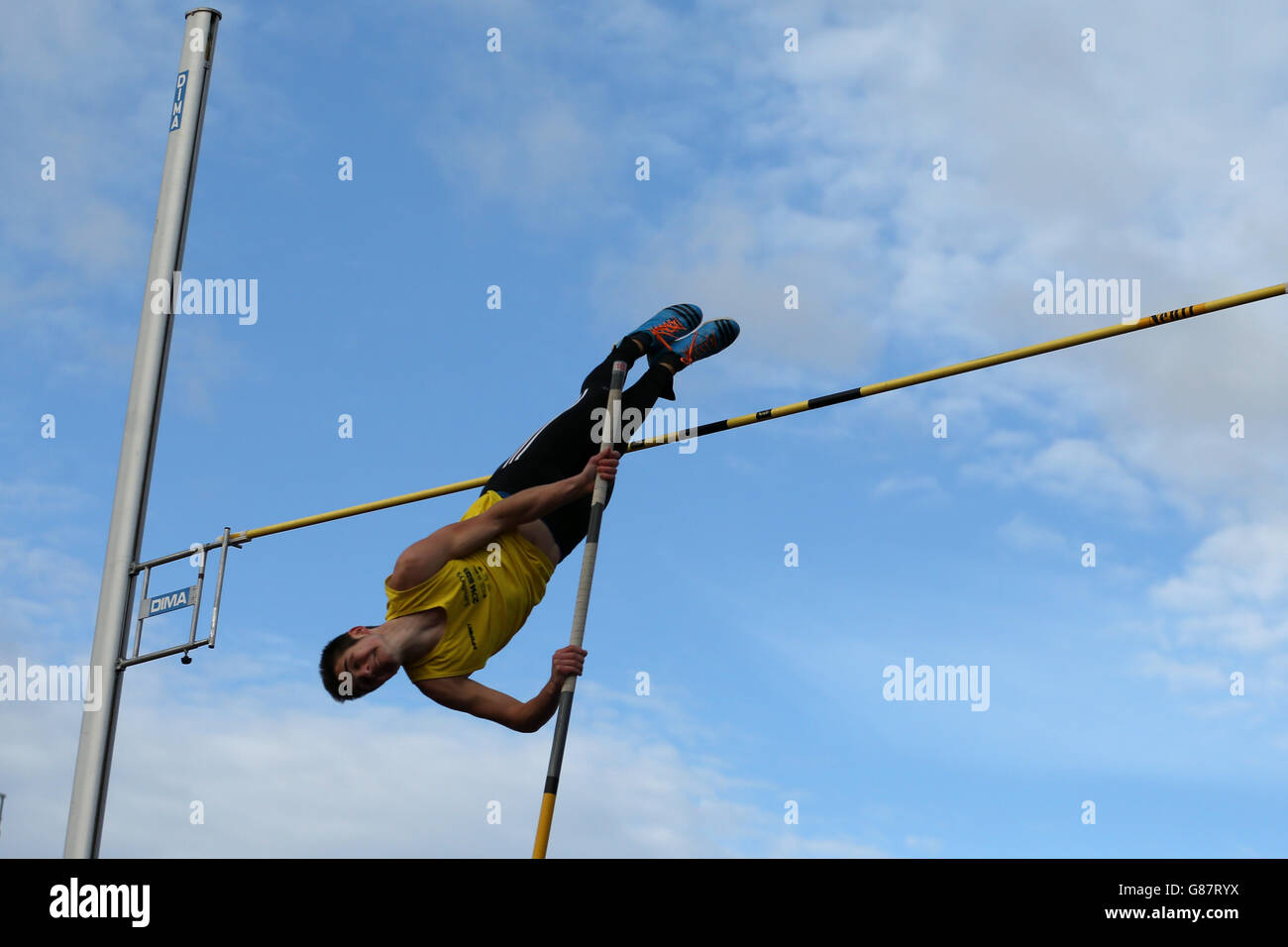 England South West's Andrew Douglas takes part in the boys pole vault ...