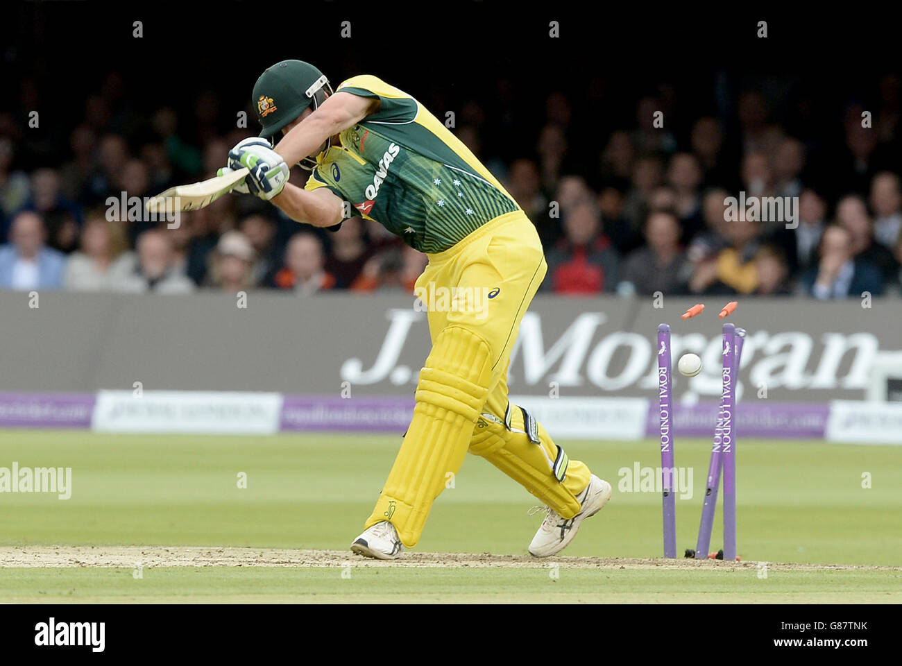 Australia's Joe Burns is bowled out by England's Steven Finn (not ...