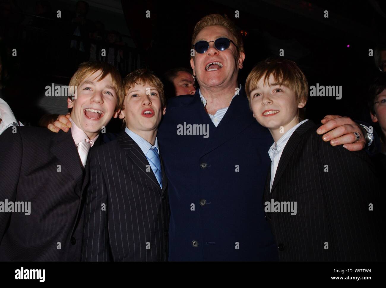 Sir elton john with billy elliot actors l r james lomas hi-res stock ...