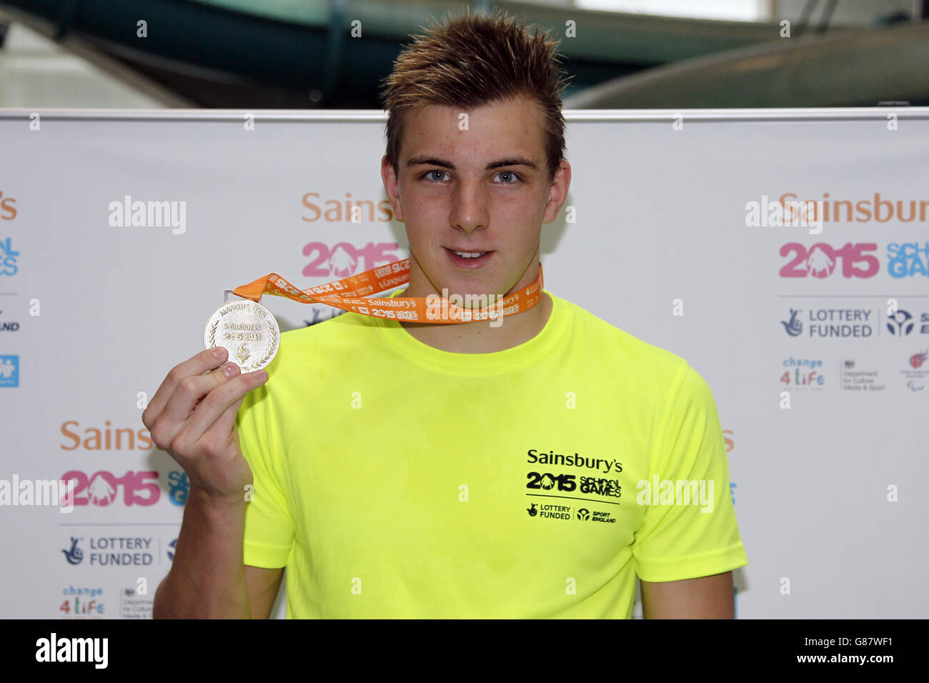 England South's Jacob Greenow poses with his gold medal for the boys ...
