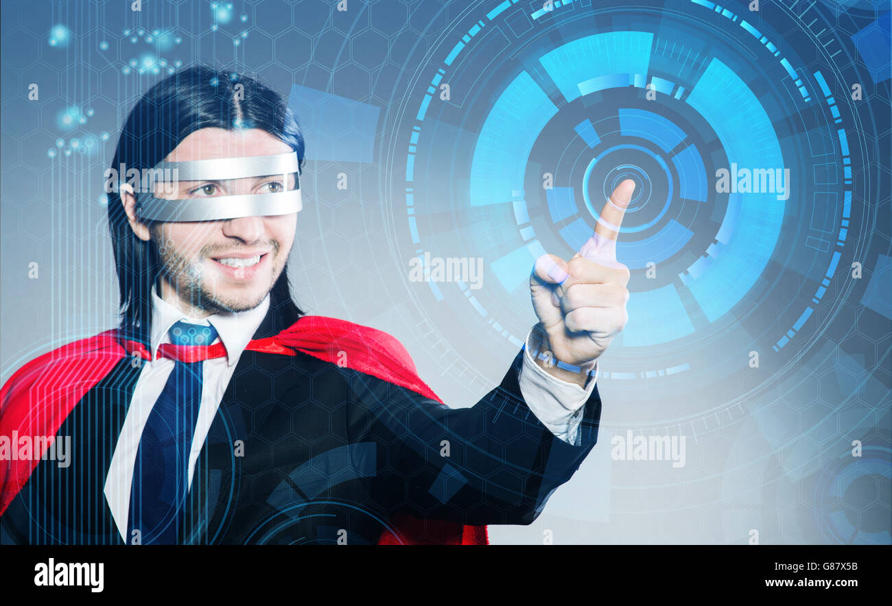 Man pressing virtual buttons in futuristic concept Stock Photo - Alamy