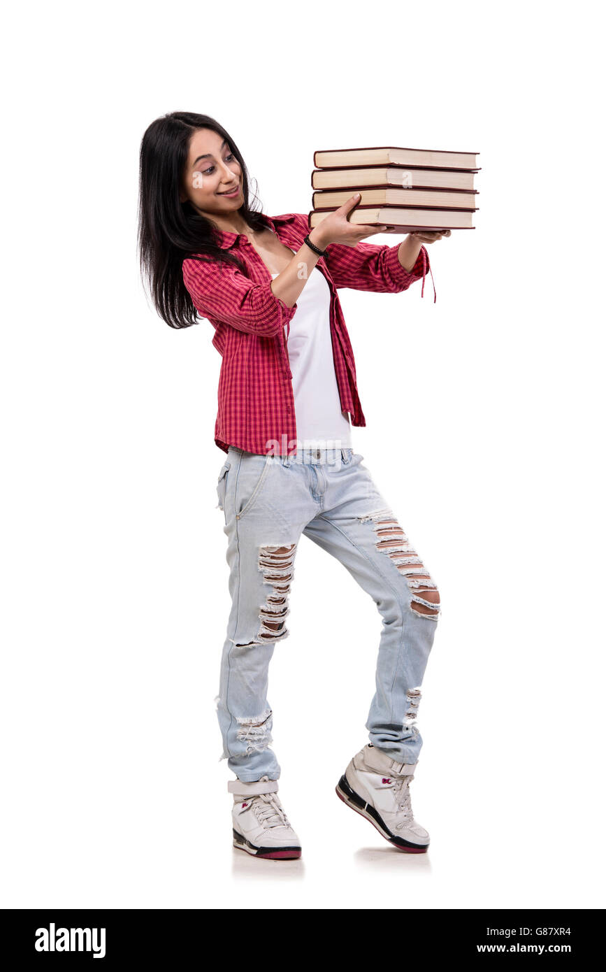 Female young student with books isolated on white Stock Photo - Alamy