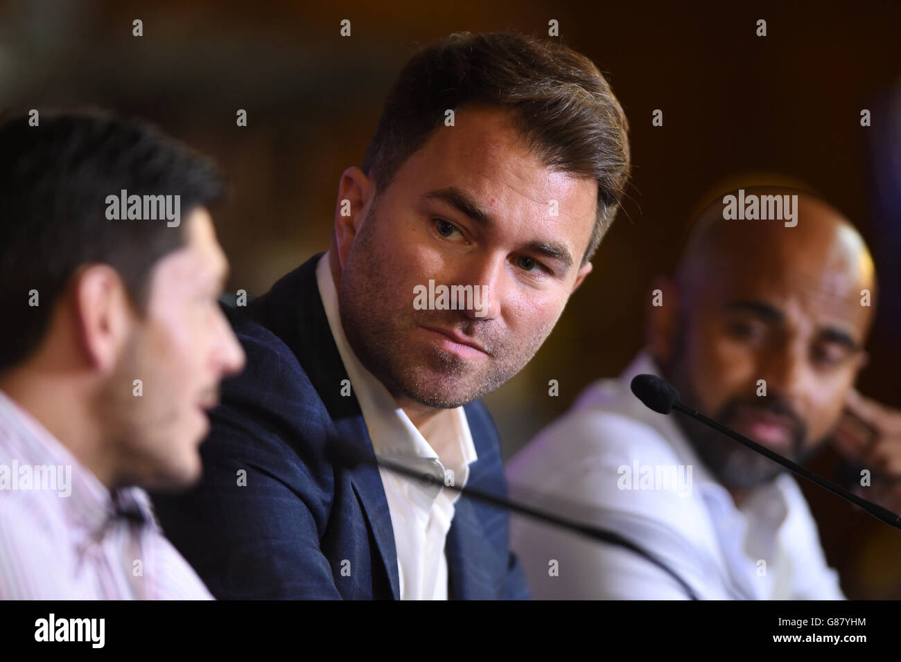 Promoter Eddie Hearn with Jamie McDonnell (left) and his trainer Dave ...