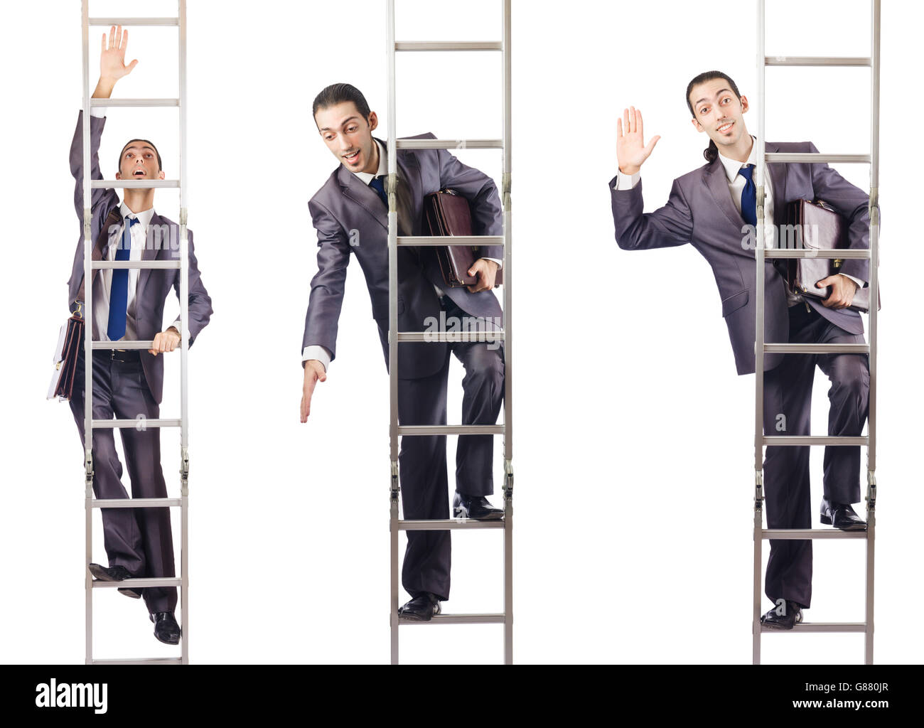 Businessman climbing the ladder isolated on white Stock Photo - Alamy