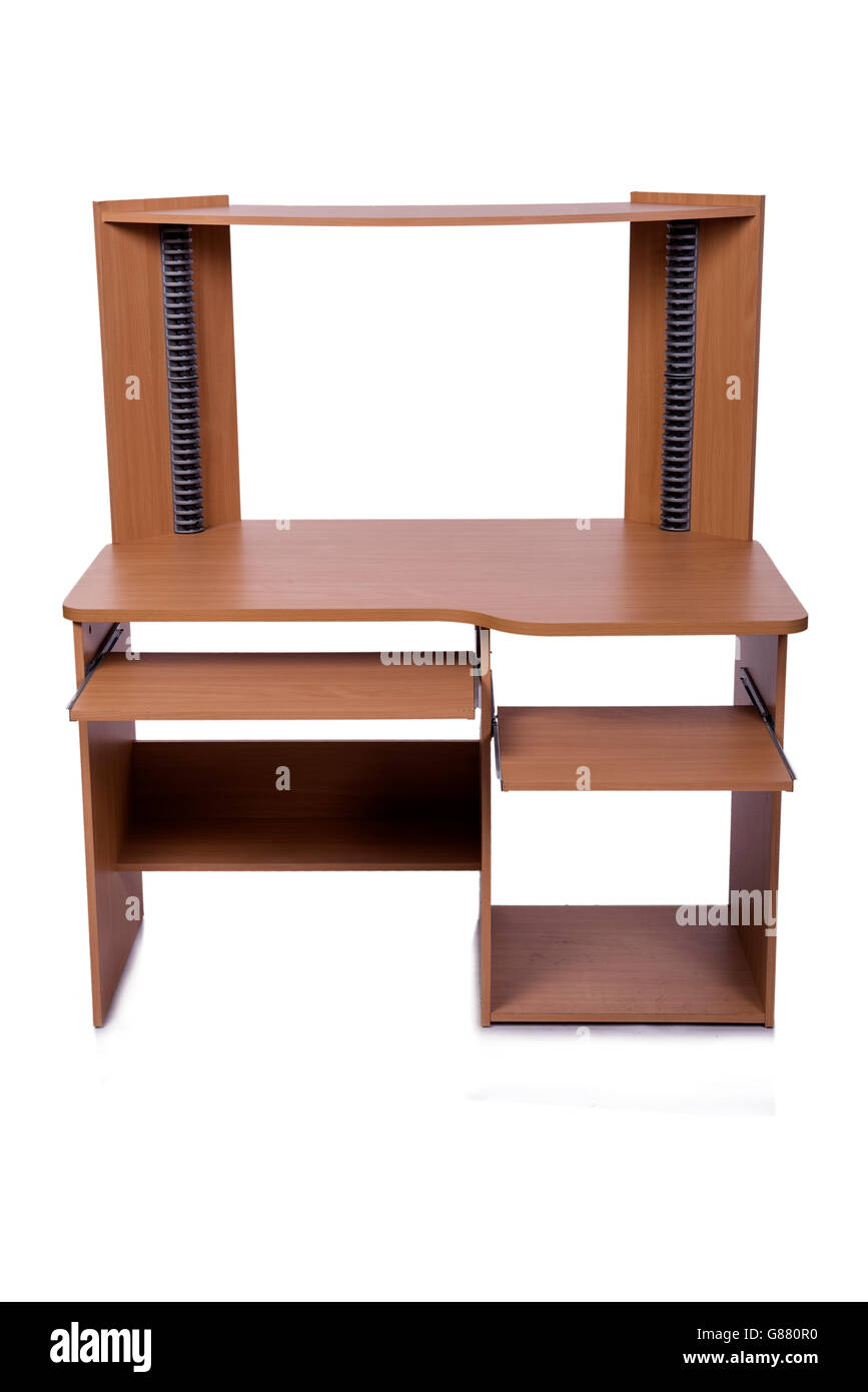 Computer home desk isolated on the white background Stock Photo - Alamy