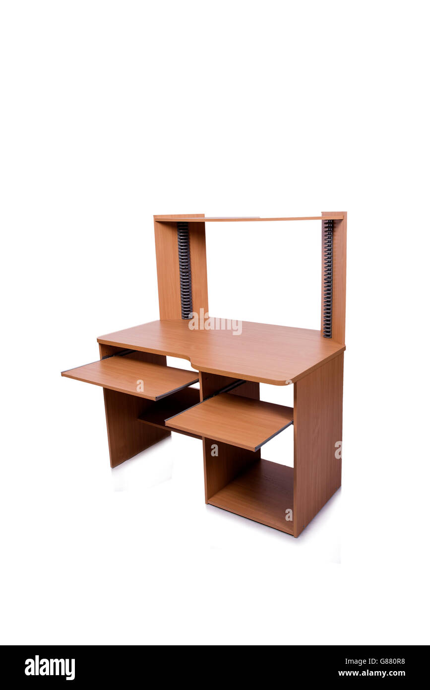 Computer home desk isolated on the white background Stock Photo - Alamy