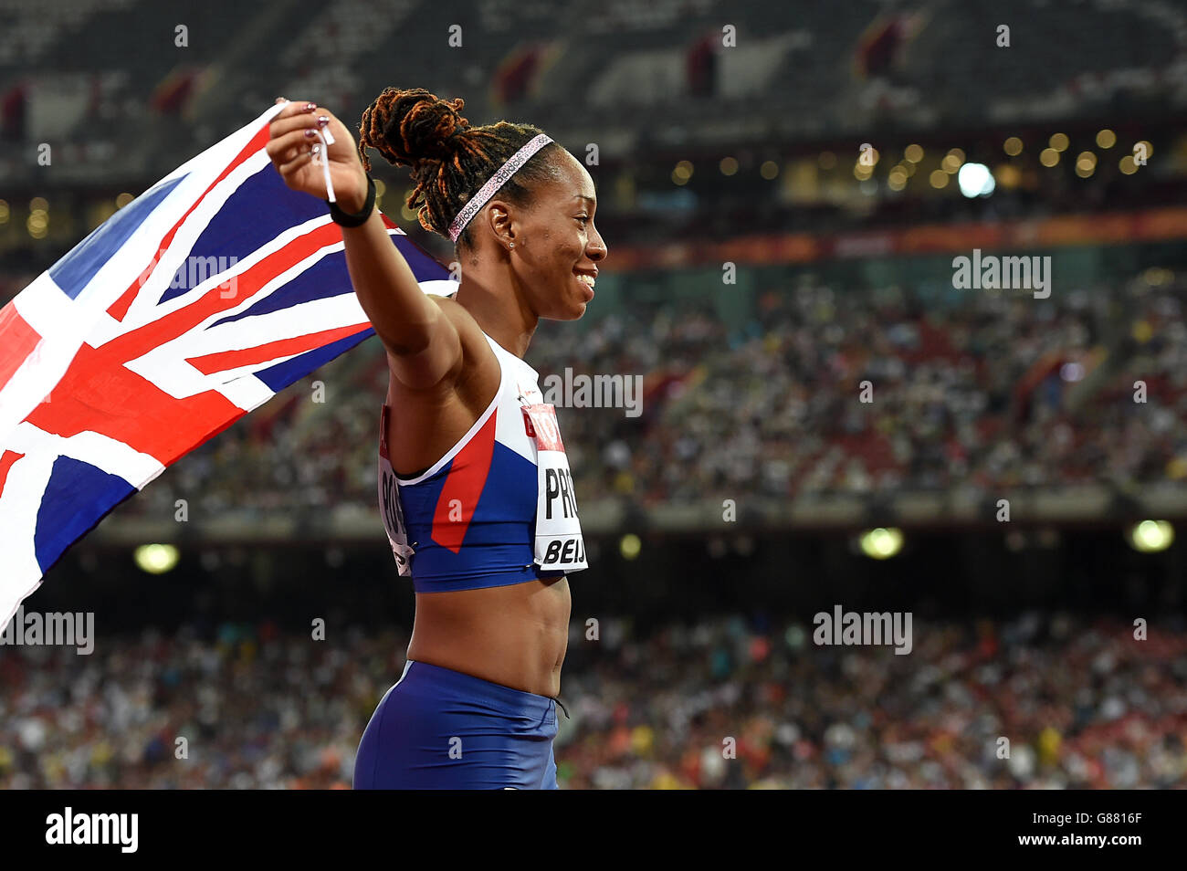 Great Britain's Shara Proctor celebrates after finishing in silver ...