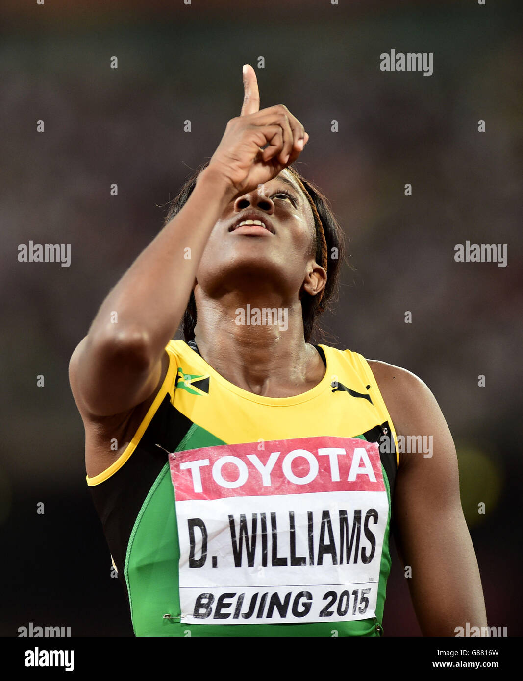 Jamaica's Danielle Williams celebrates winning her Women's 100 metres ...