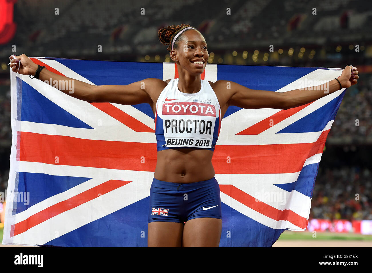 Great Britain's Shara Proctor celebrates after finishing in silver ...