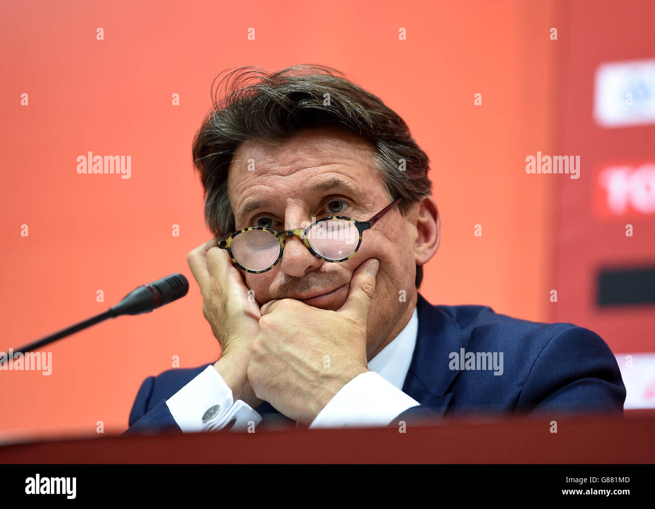 IAAF president Sebastian Coe during a press conference on day nine of ...