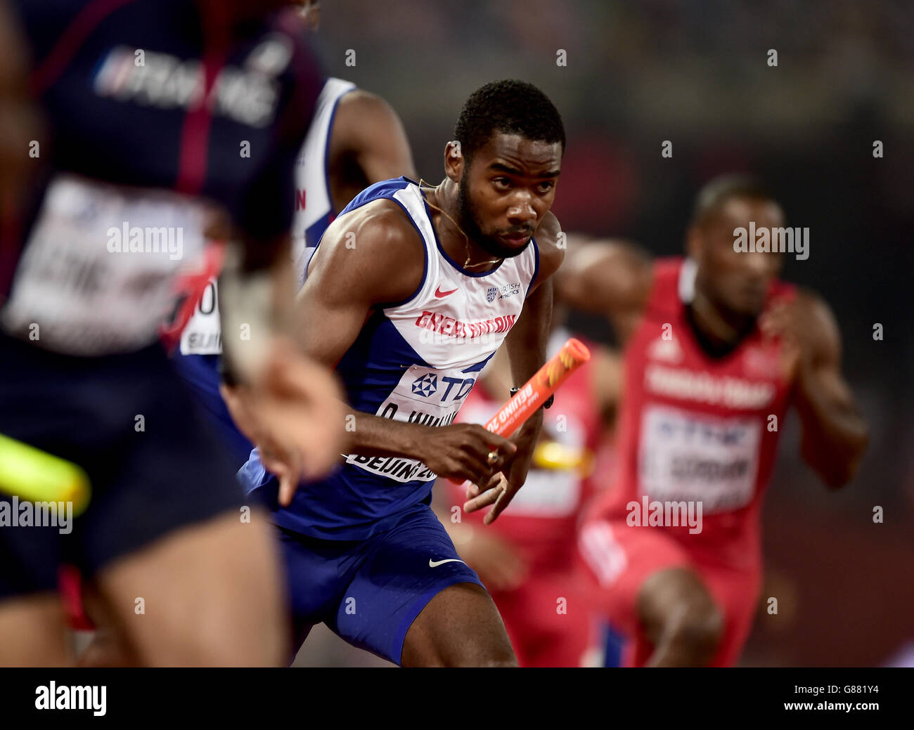 Great Britain's Delano Williams in the Men's 4x400m relay final during ...