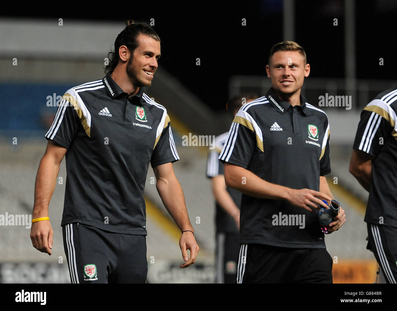 Wales' Gareth Bale (left) and Simon Church before the UEFA European ...