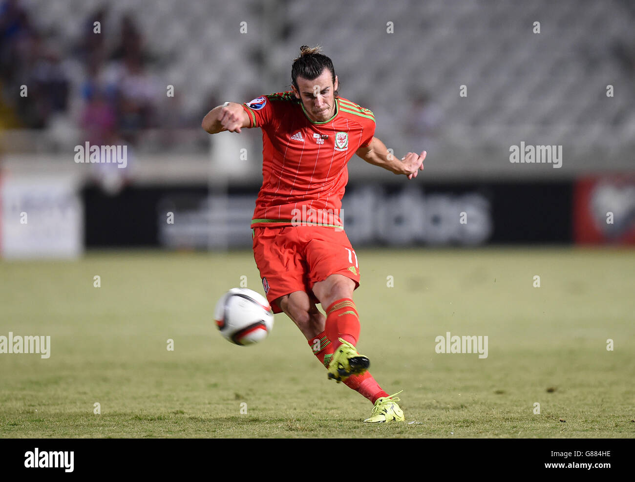 Wales' Gareth Bale takes a free kick during the UEFA European ...