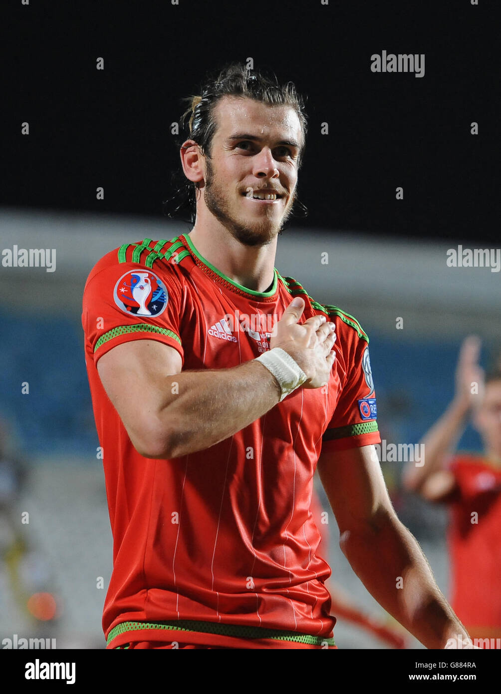 Wales' Gareth Bale celebrates his side's win after the UEFA European ...