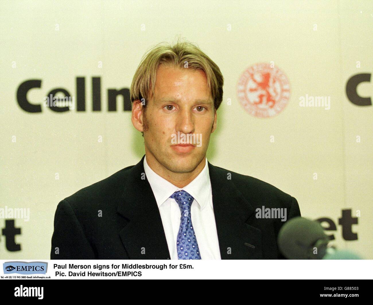 Soccer Paul Merson signs for Middlesbrough Stock Photo - Alamy