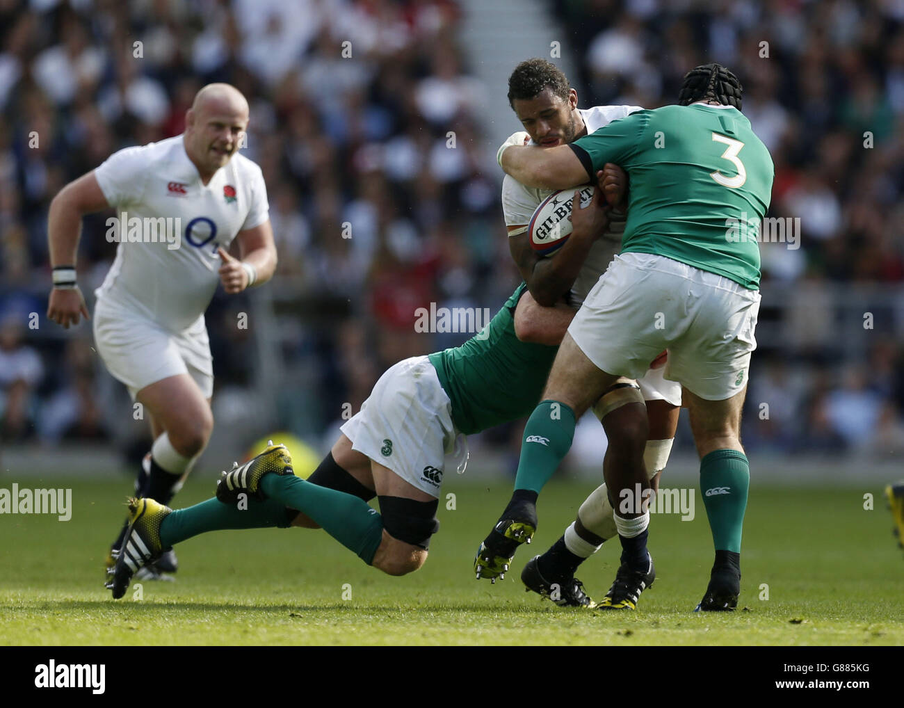 England's Courtney Lawes and Ireland's Paul O'Connell and Mike Ross ...