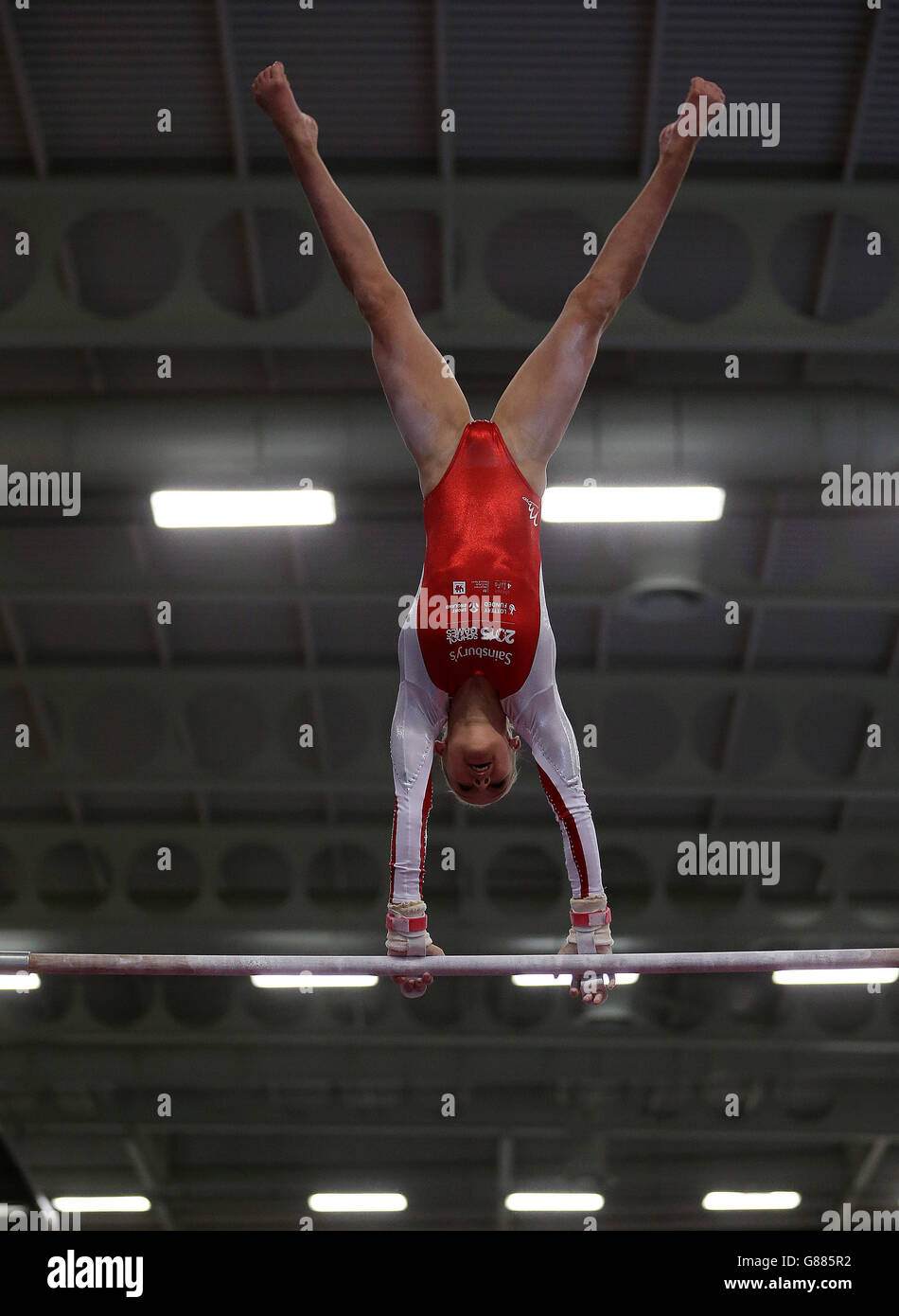 England's Taeja James on the uneven bars in the gymnastics during the ...