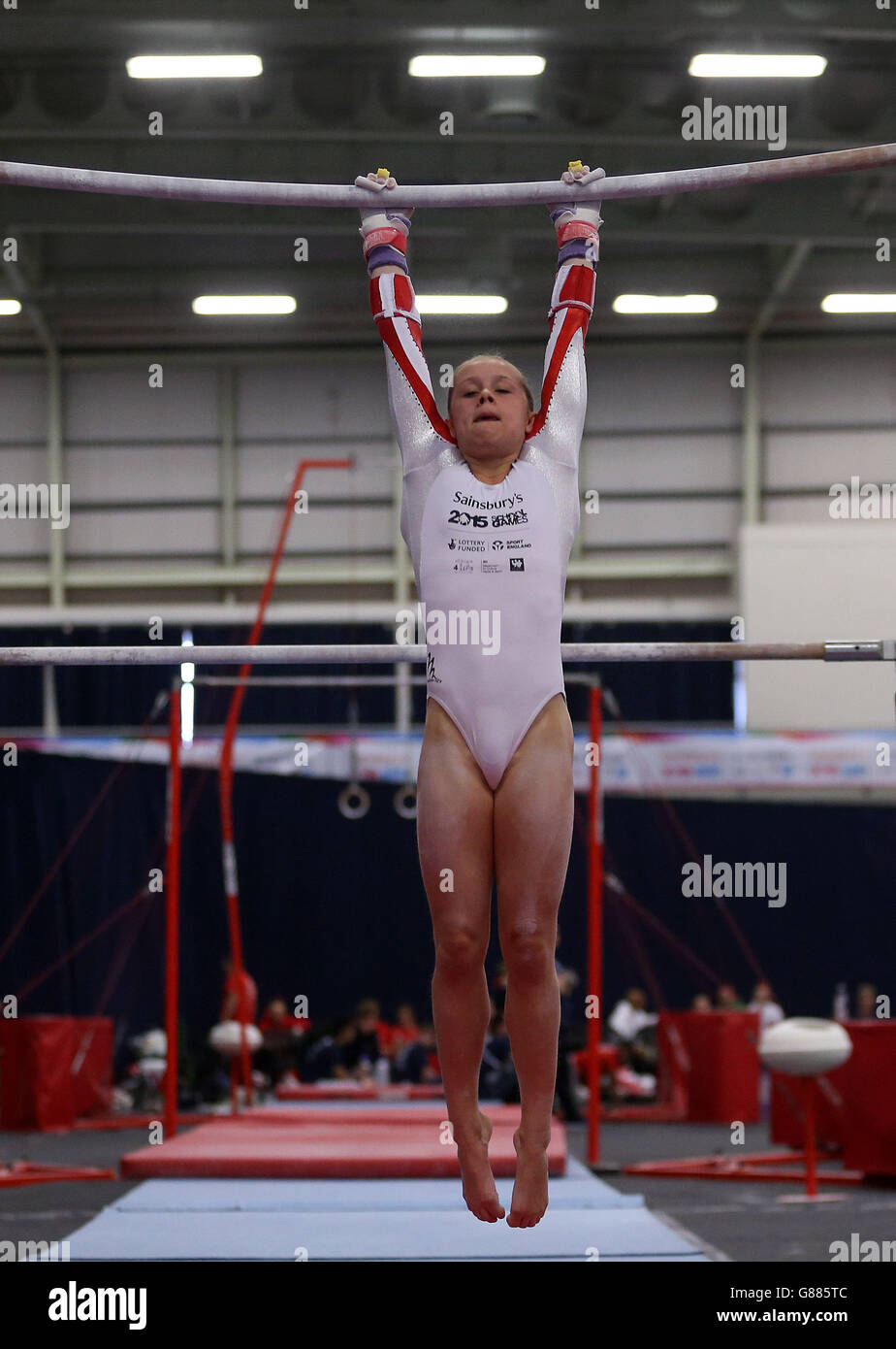 England's Laura Beasley on the uneven bars in the gymnastics during the ...