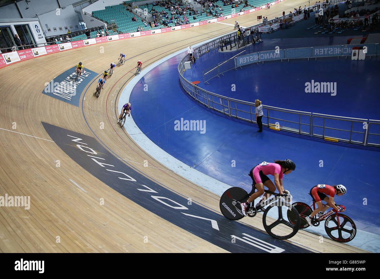 A general view of the girls Madison race at the National Cycle Centre ...