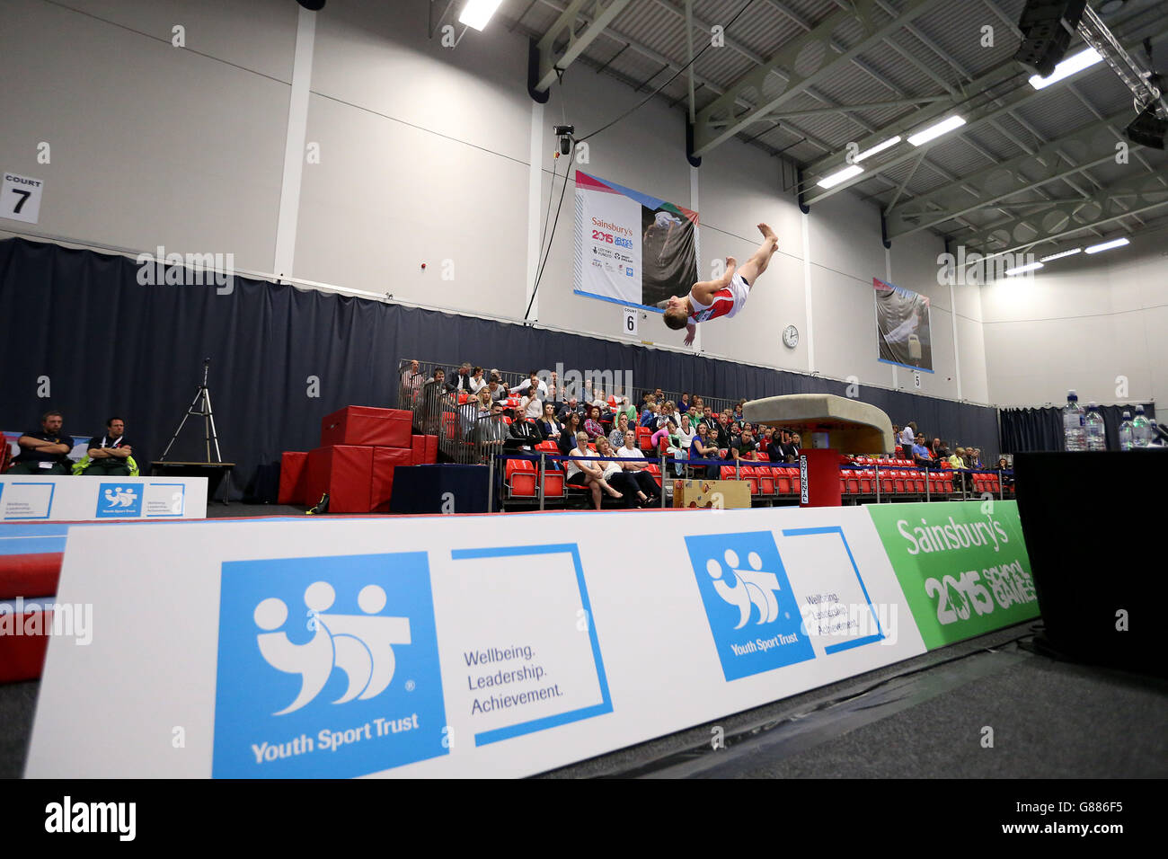 Wales' Benjamin Eyre on the vault in the gymnastics during the ...