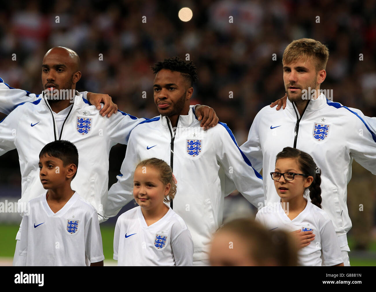 England's Fabian Delph (left), Raheem Sterling (centre) and Luke Shaw ...