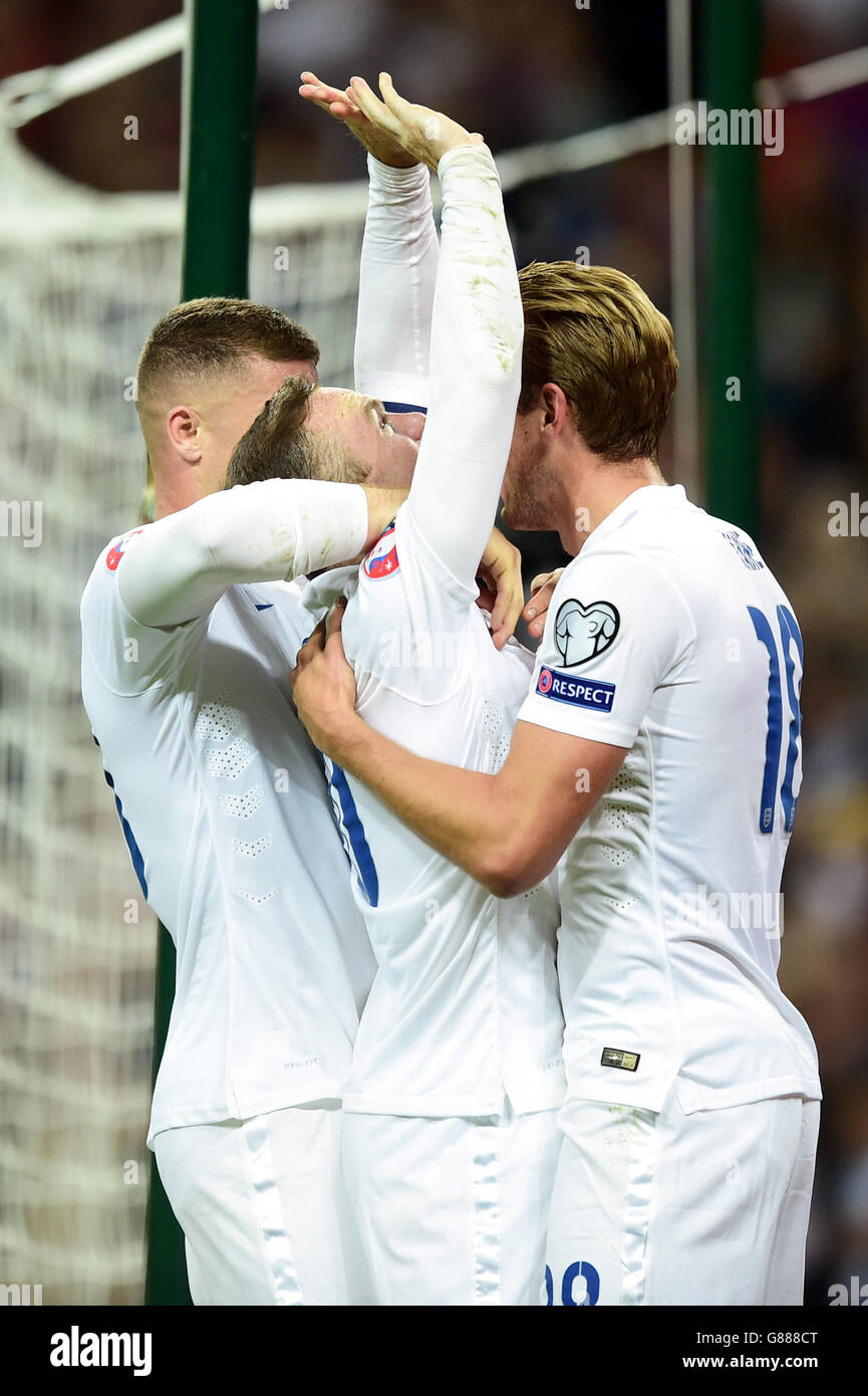 England's Wayne Rooney celebrates scoring their second goal from the ...