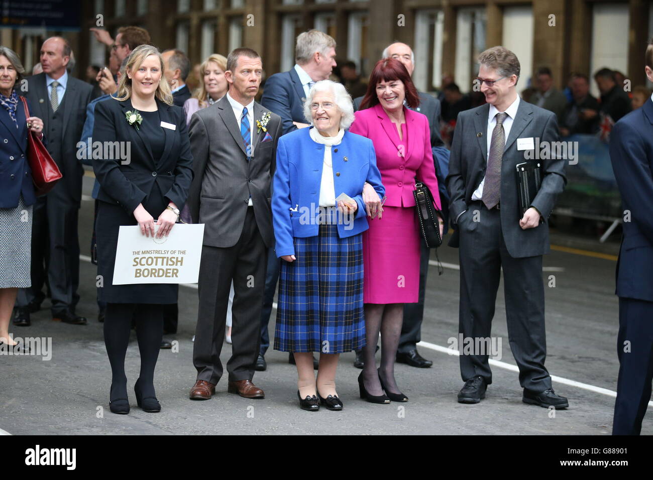 Rail campaigner Madge Elliot (centre) at Edinburgh's Waverley Station ...