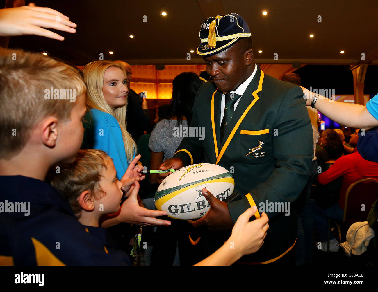 South Africa's Trevor Nyakane sign auotgraphs during the welcome ...