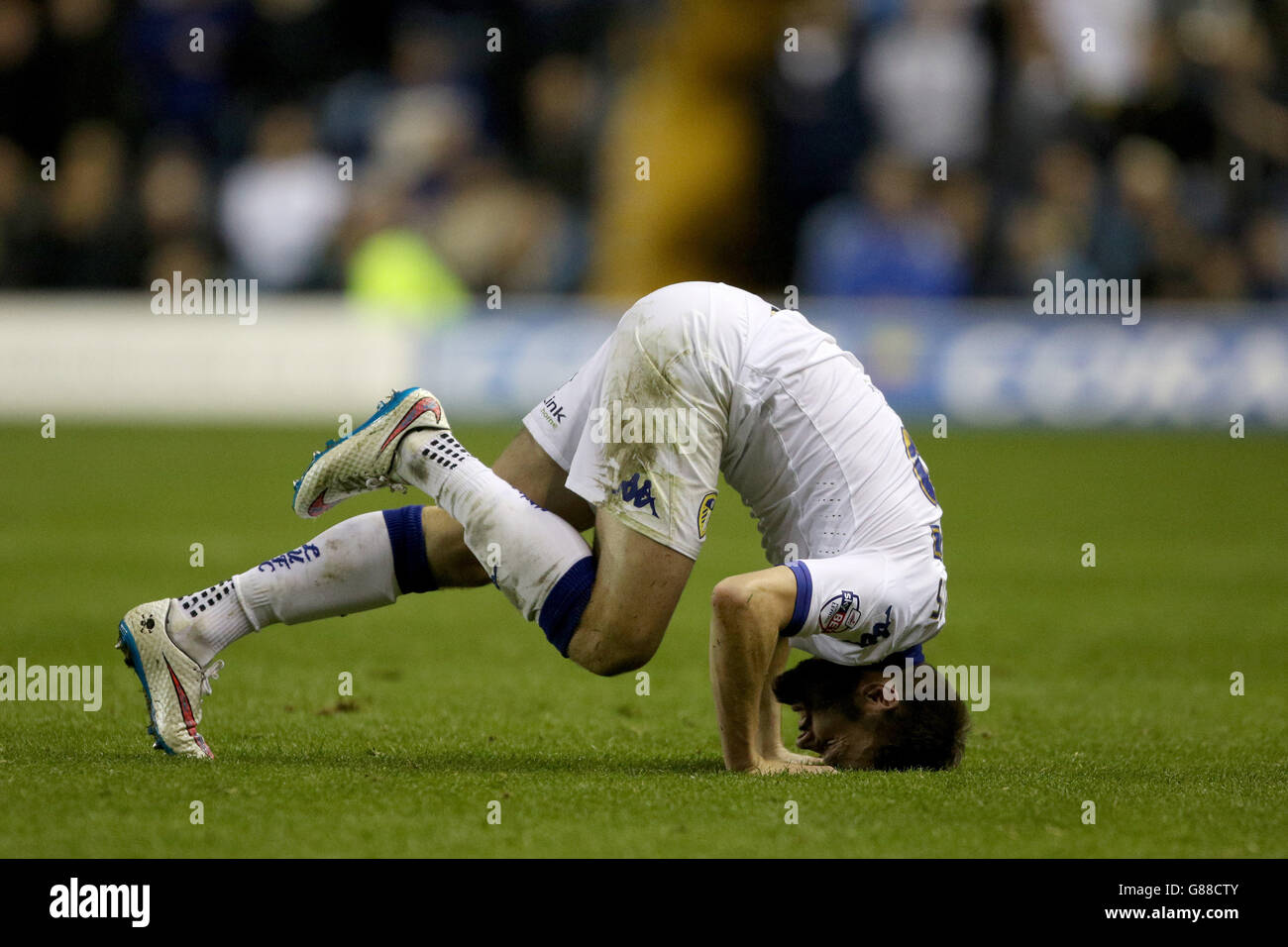 Leeds United's Stuart Dallas takes a knock during the Sky Bet ...