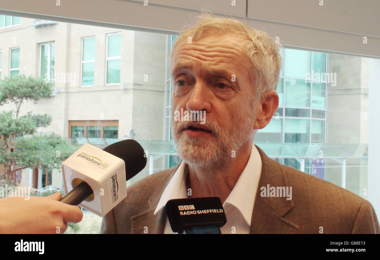 Labour leadership contender corbyn is interviewed inside the crucible ...