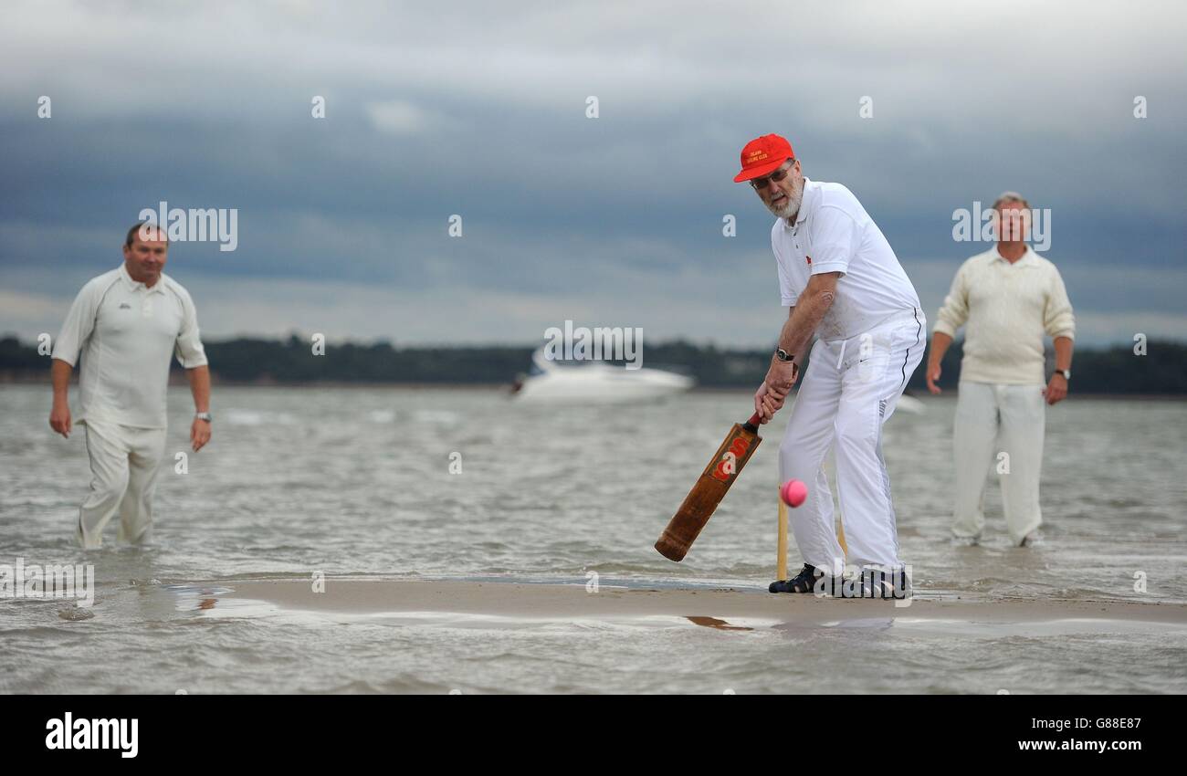 Match action during the annual Bramble Bank cricket match between The ...