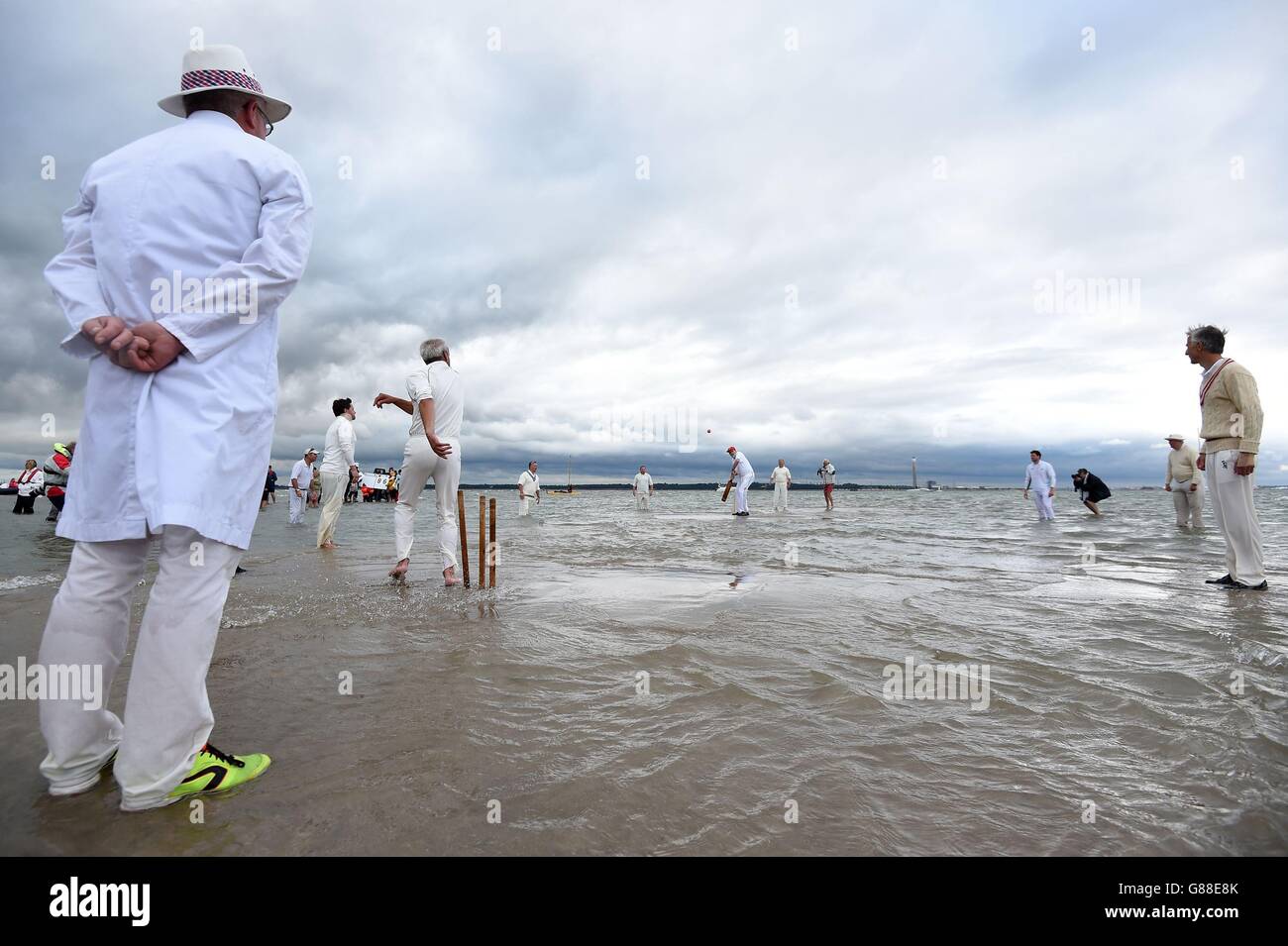 Match action during the annual Bramble Bank cricket match between The ...