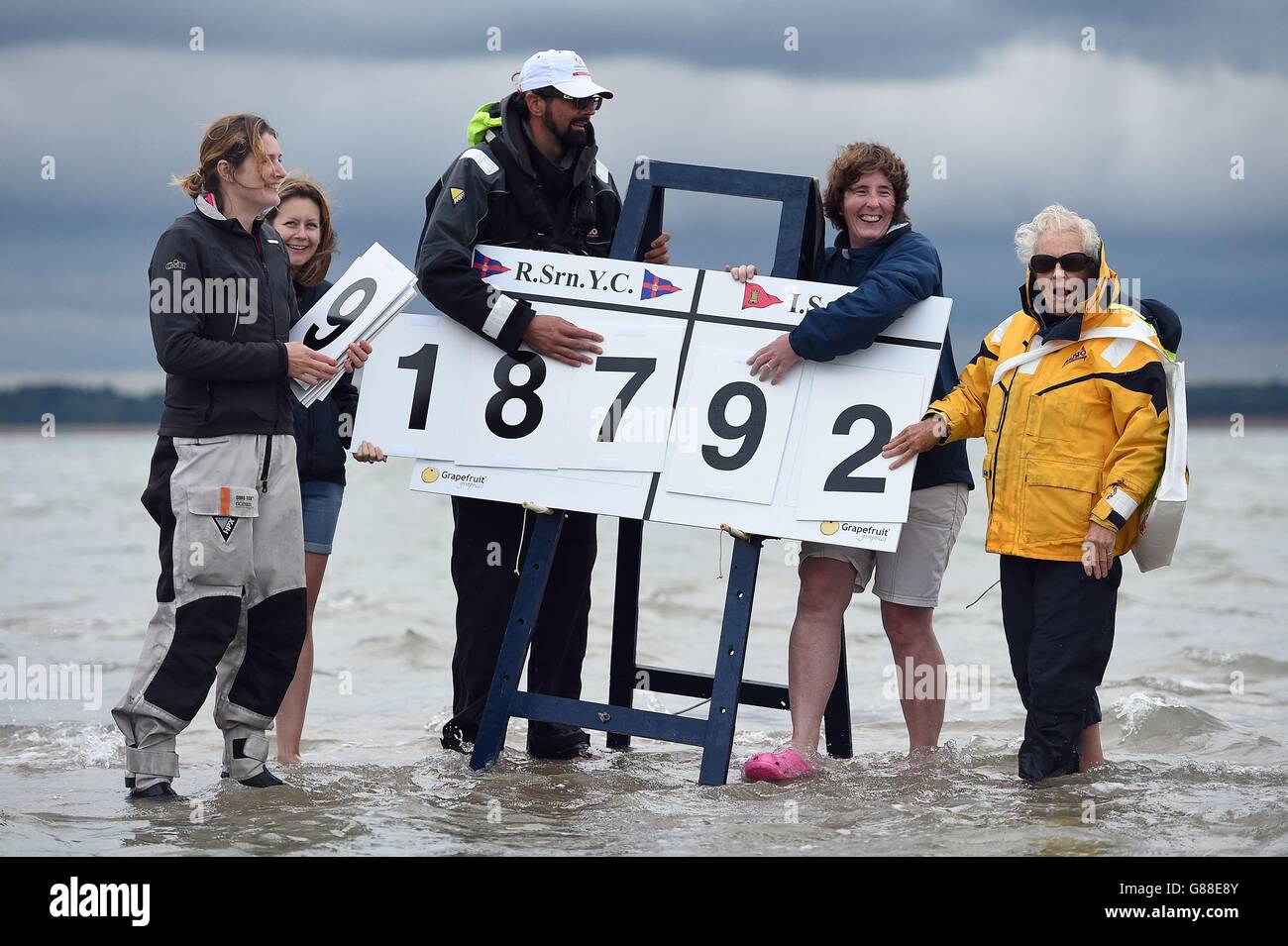 The scoreboard during the annual Bramble Bank cricket match between The ...