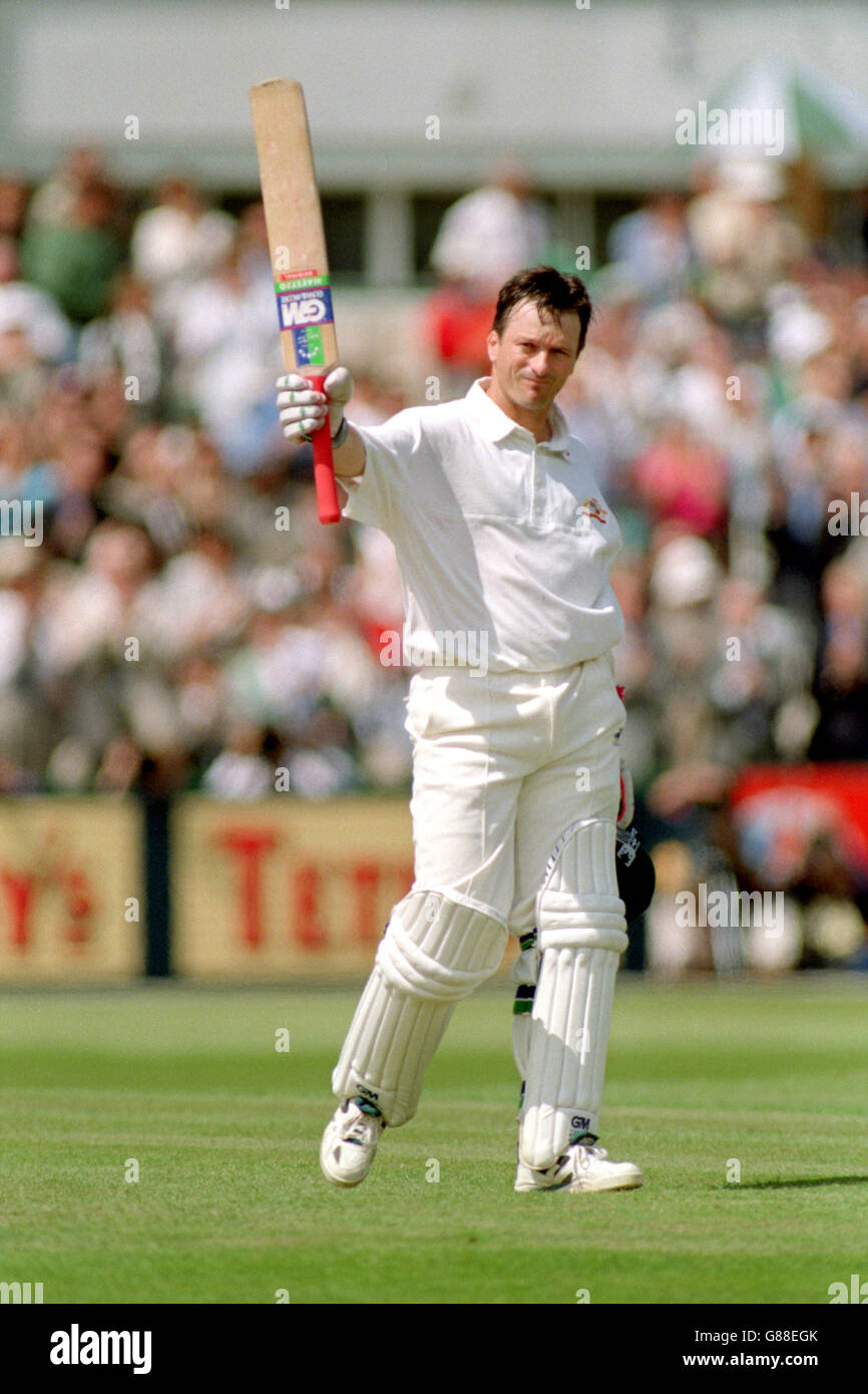 Steve Waugh celebrates his second century of the match Stock Photo - Alamy