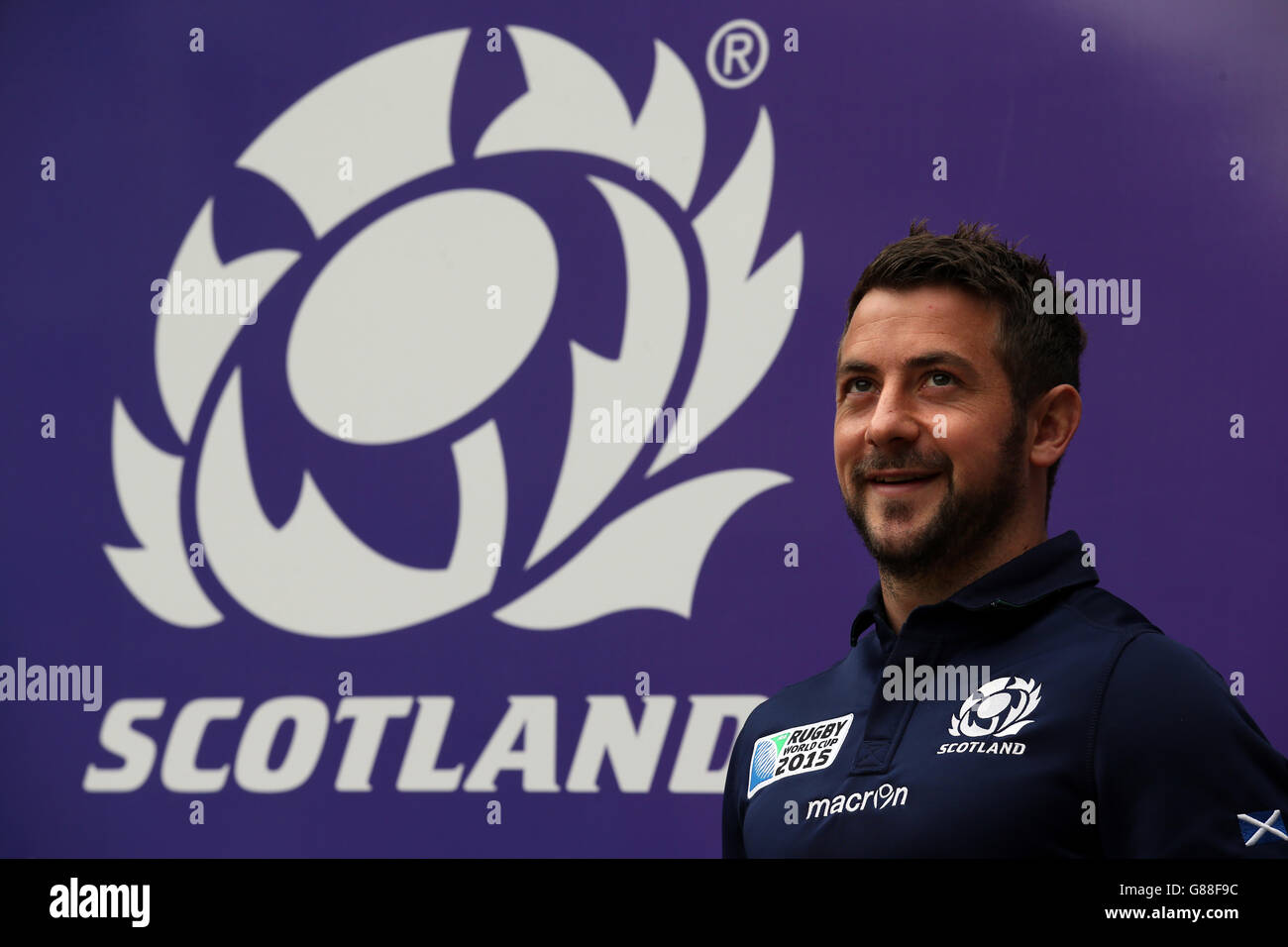 Scotland captain Greig Laidlaw (centre) during the squad announcement ...
