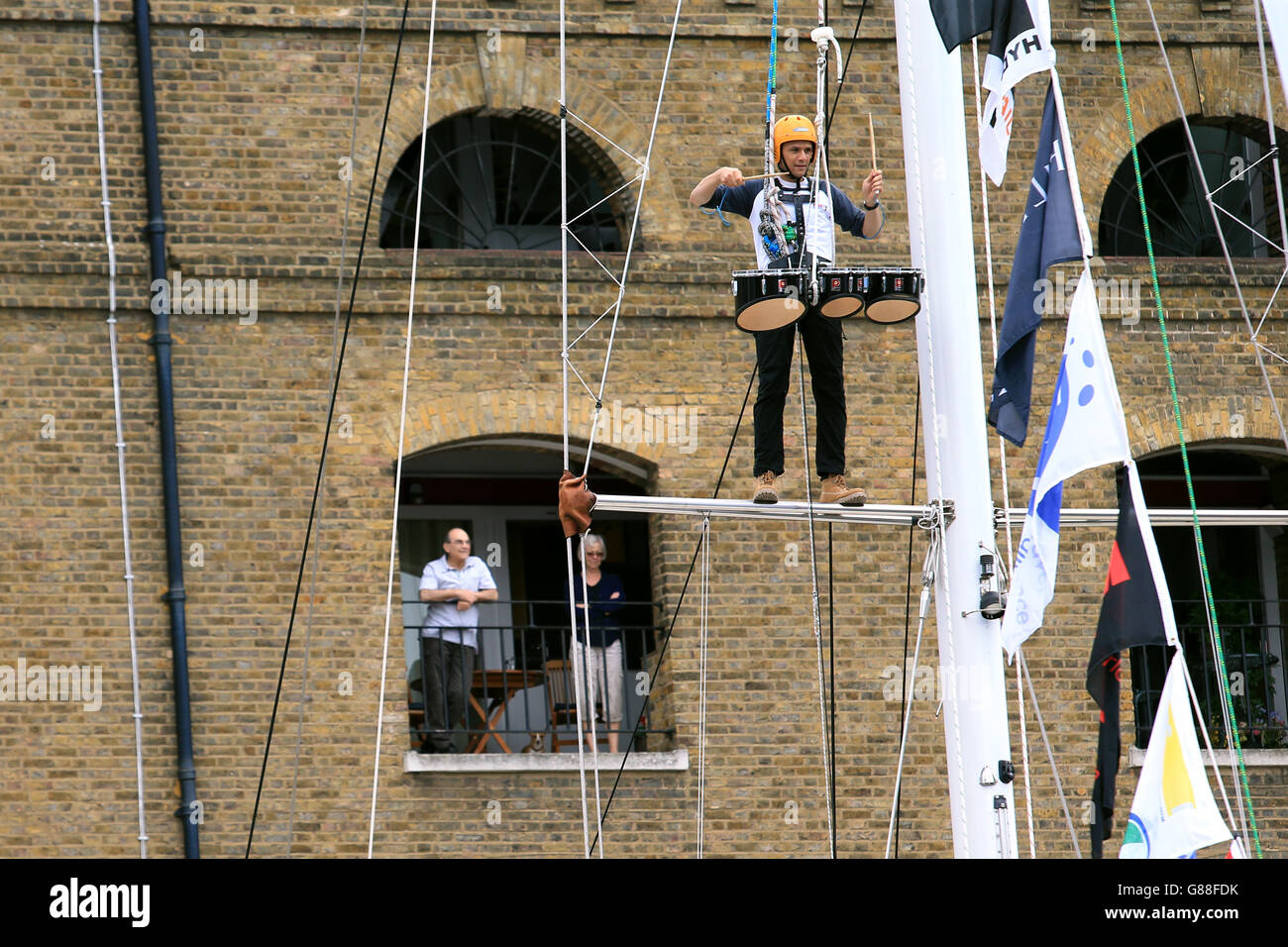 A drummer on a yacht during day nine of the Clipper Round the World ...
