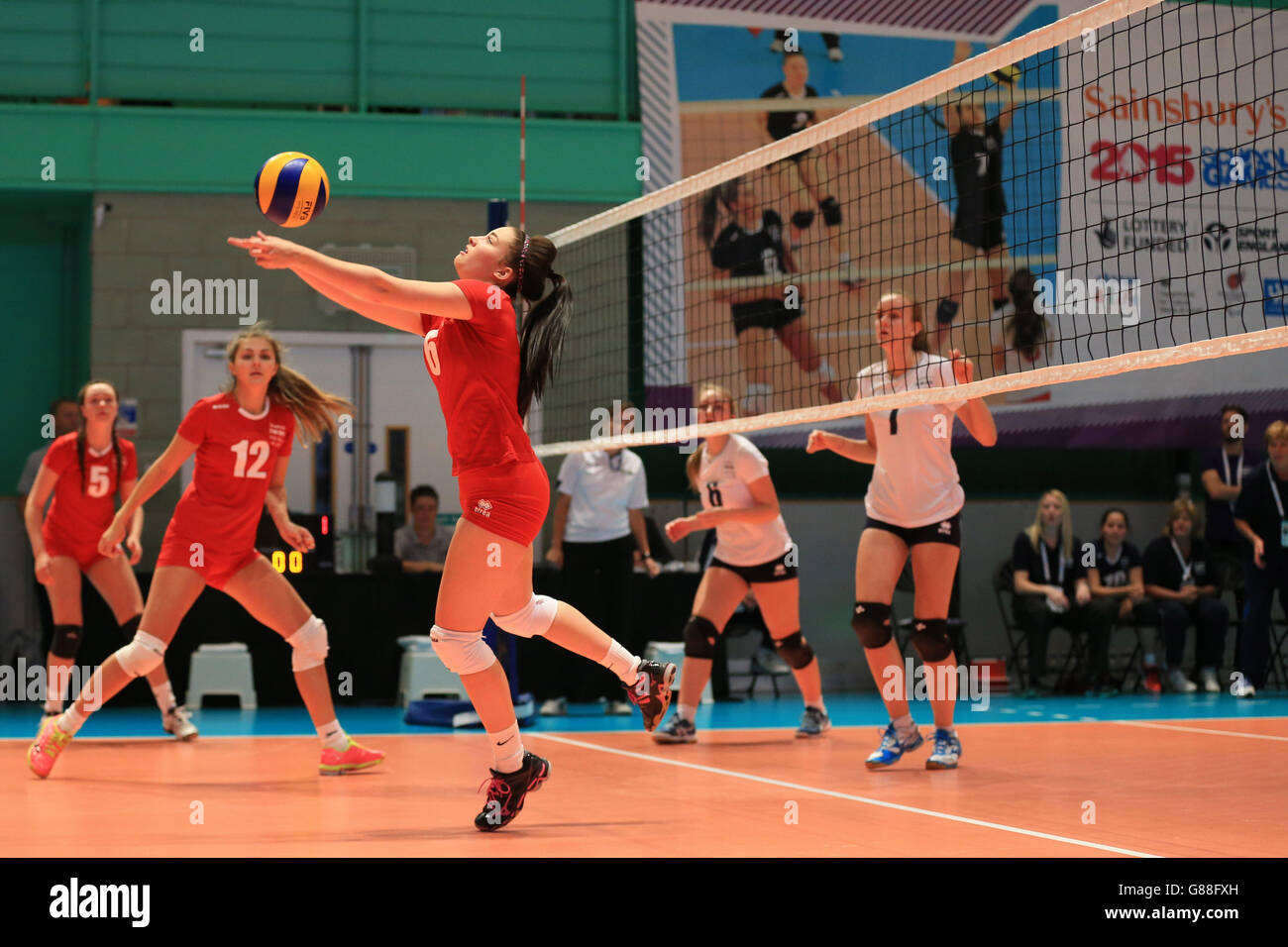 England Junior Women volleyball player Charlie Breen(centre) in action ...