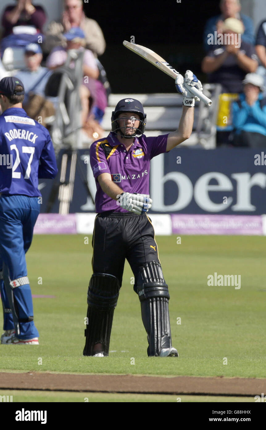 Yorkshire's Adam Lyth celebrates after reaching his fifty during the ...