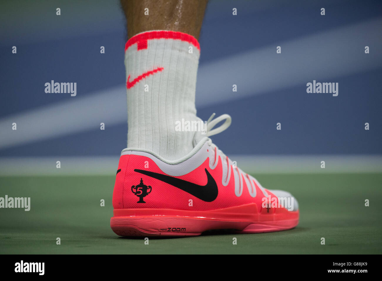 A detailed view of Roger Federer's customised shoe during his men's ...