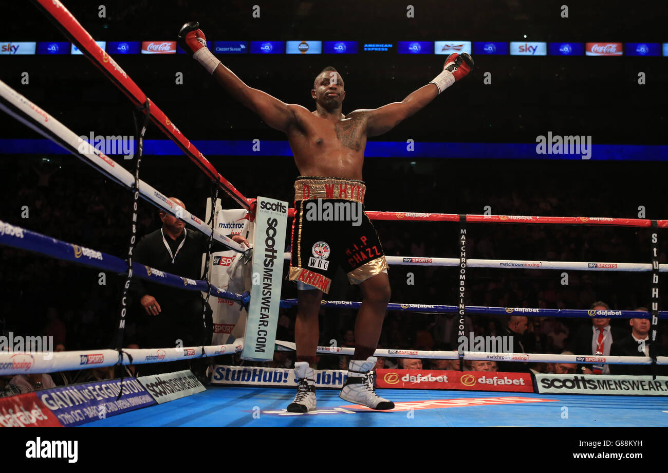Dillian Whyte celebrates his second round stoppage victory over Brian ...