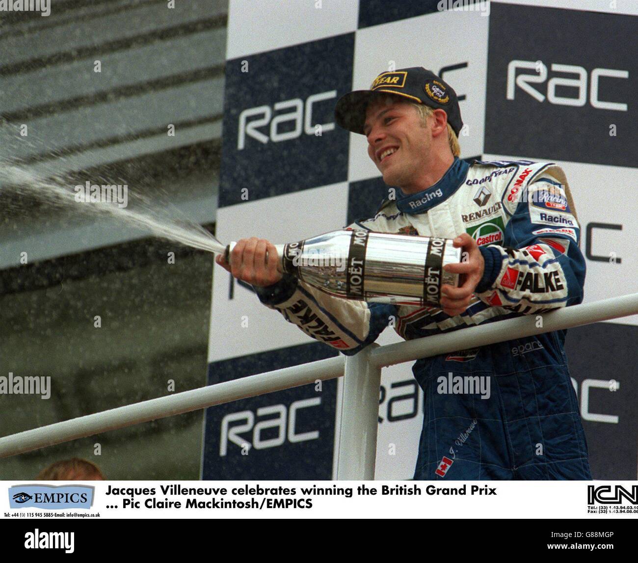 Motor Racing ... British Grand Prix. Jacques Villeneuve celebrates ...
