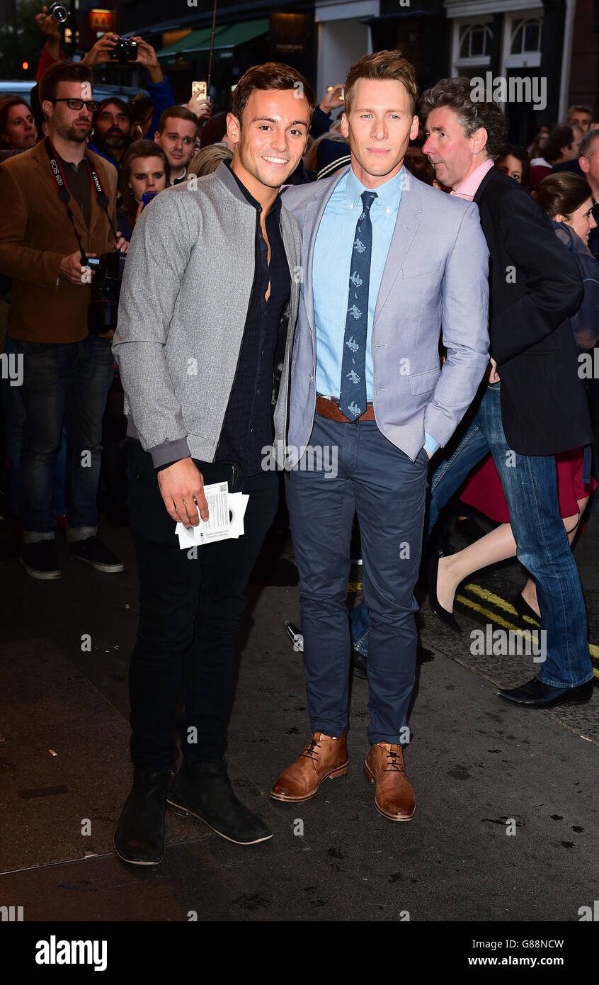 Tom Daley (left) and Dustin Lance Black attending the press night of ...