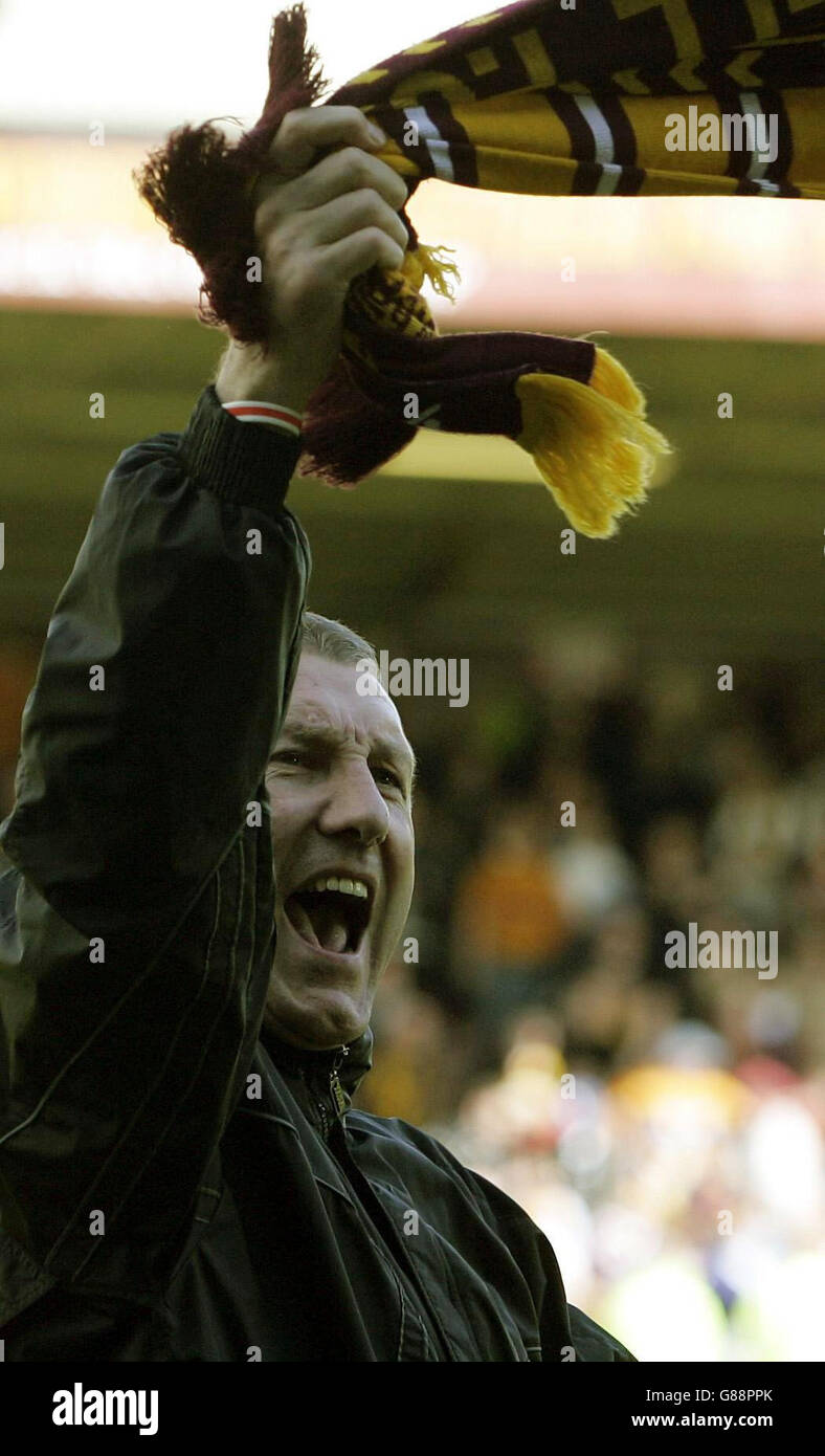 Motherwell manager terry butcher celebrates beating celtic hi-res stock ...